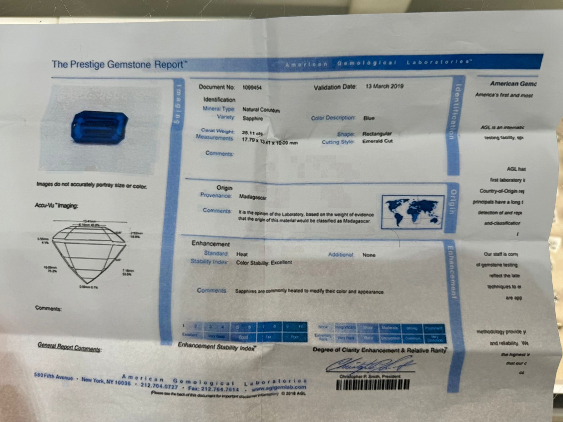 Emory 25 Carat Emerald Cut Blue Sapphire Ring in 18 Karat White Gold A