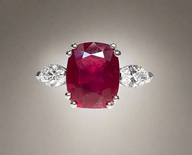 Eve 3.81 Carats Cushion Cut Ruby Gemstone Ring in Platinum By Mike Nek