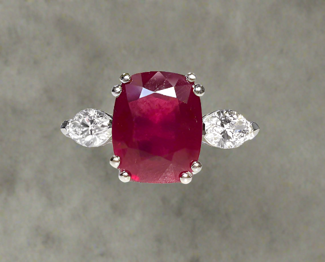 Eve 3.81 Carats Cushion Cut Ruby Gemstone Ring in Platinum By Mike Nek