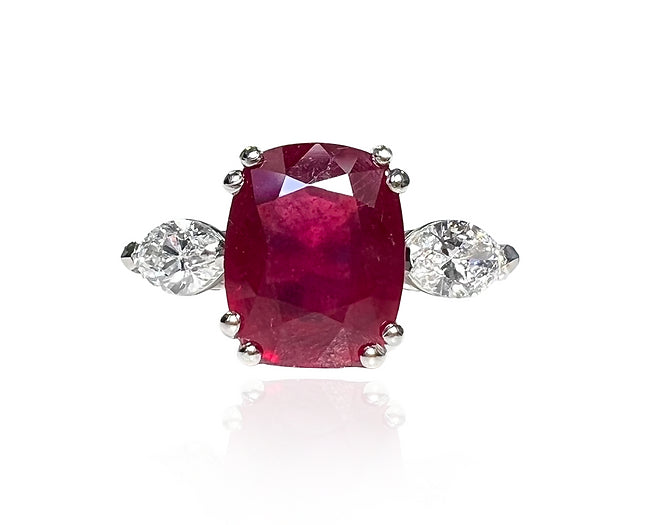 Eve 3.81 Carats Cushion Cut Ruby Gemstone Ring in Platinum By Mike Nek